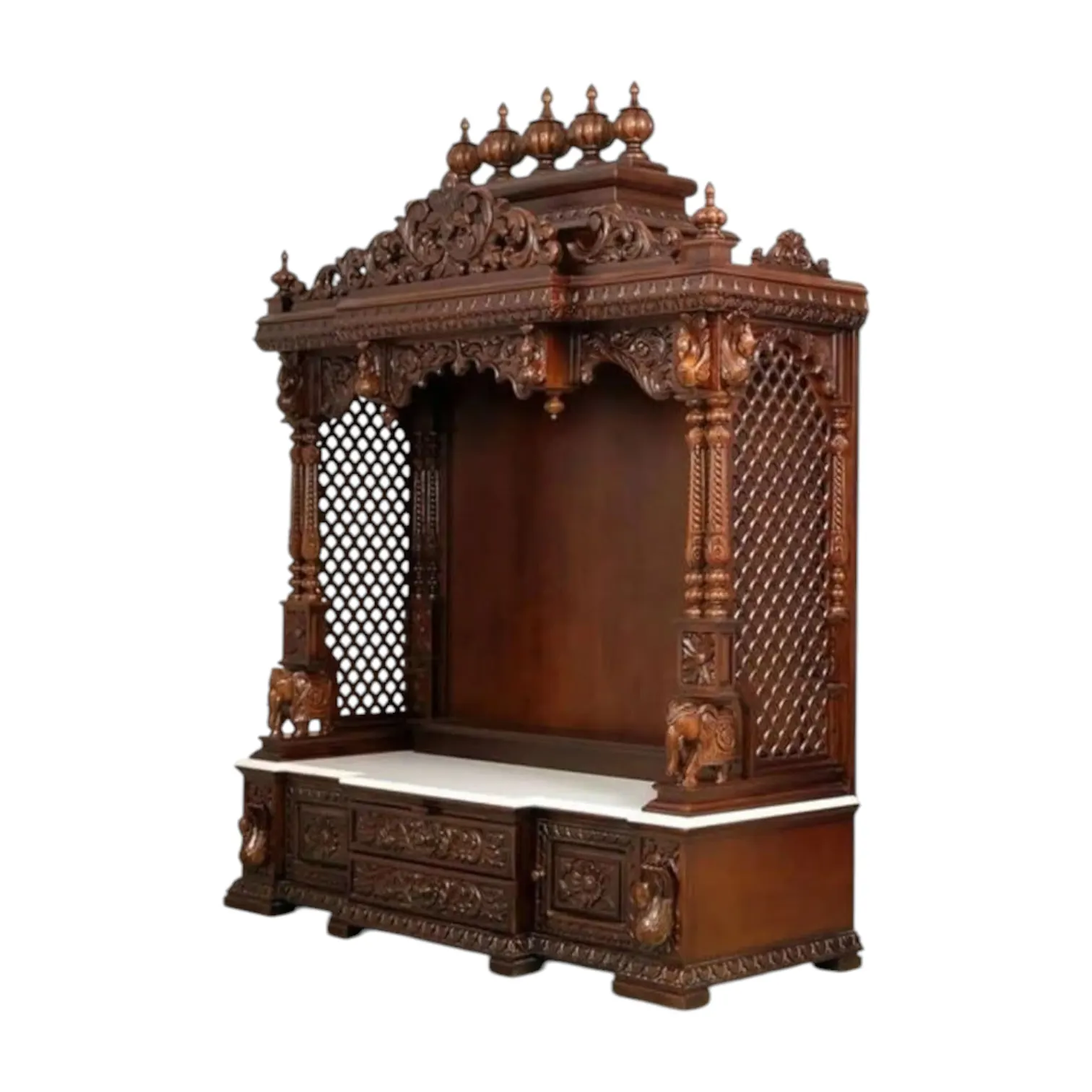 Royal Handcrafted Wooden Pooja Mandir with Marble Base & Elephant ...